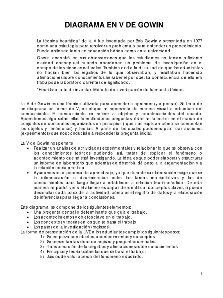 Diagrama en V de Gowin: Guía Práctica | PDF | Teoría | Aprendizaje