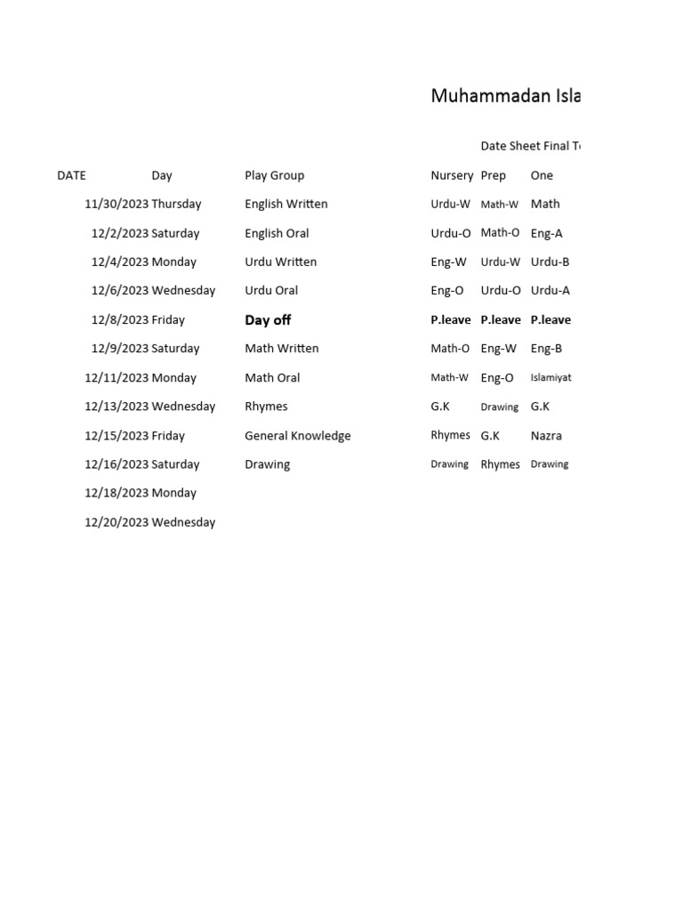 Final Term Date Sheet 2023 | PDF