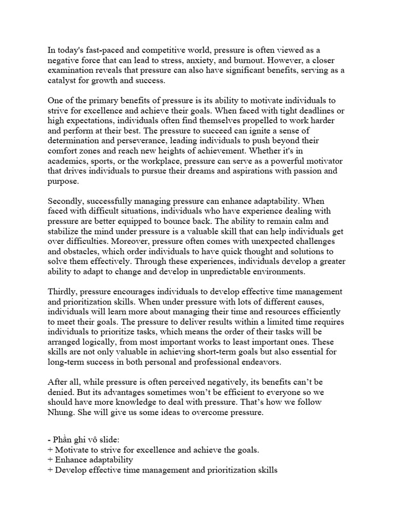 Benefits Of Pressure Pdf Motivational Motivation