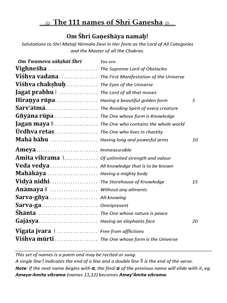 The 111 Names of Shri Ganesha | PDF | Hindu Philosophical Concepts ...