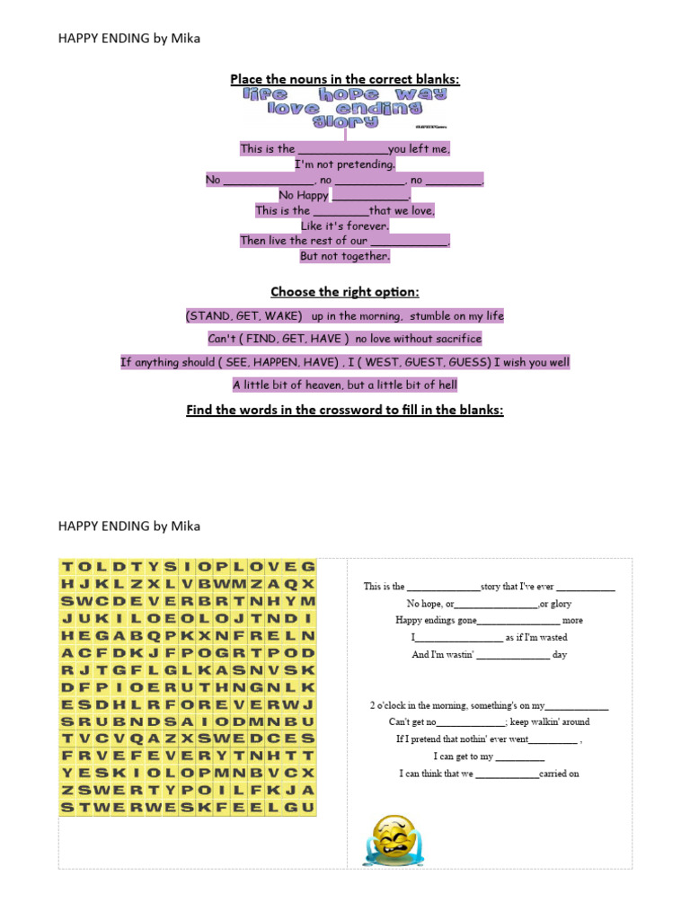 Happy Ending Song With Exercises | PDF