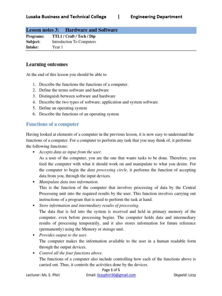 Lesson Notes 4 | PDF | Computer Hardware | Operating System