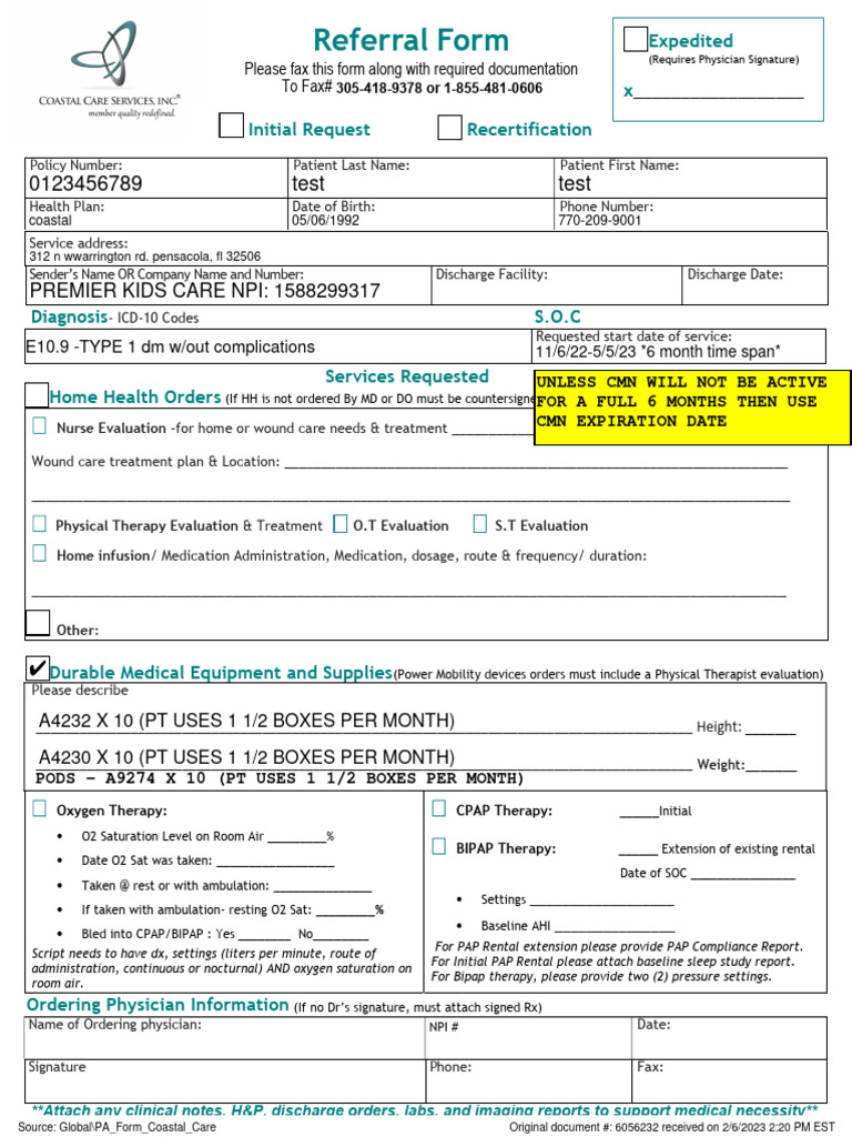 Coastal - Pensacola - Auth Form Guide | PDF | Physical Therapy | Health ...
