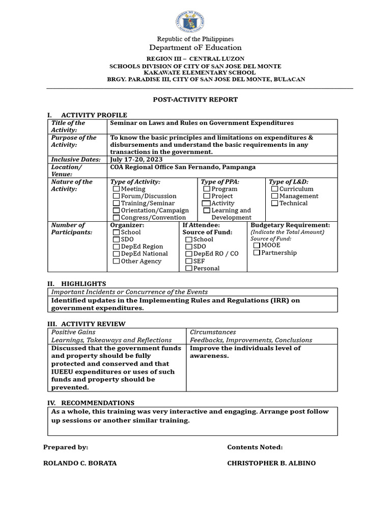 Post Activity Report Form | PDF