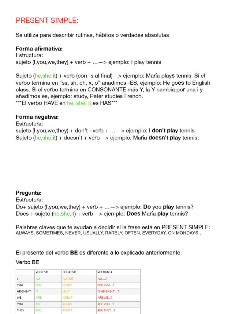 Present Simple Present Con Explicacion | PDF