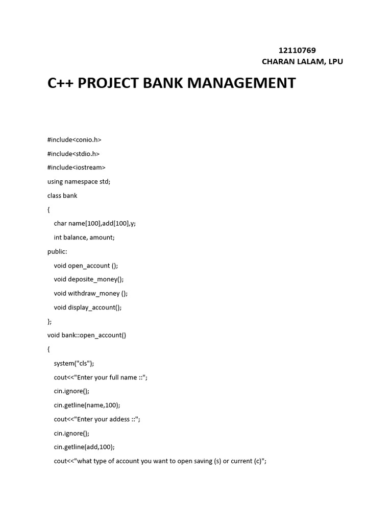 C++ Project Lpu 12110769 Charan Lalam | PDF | Namespace | Computer Programming