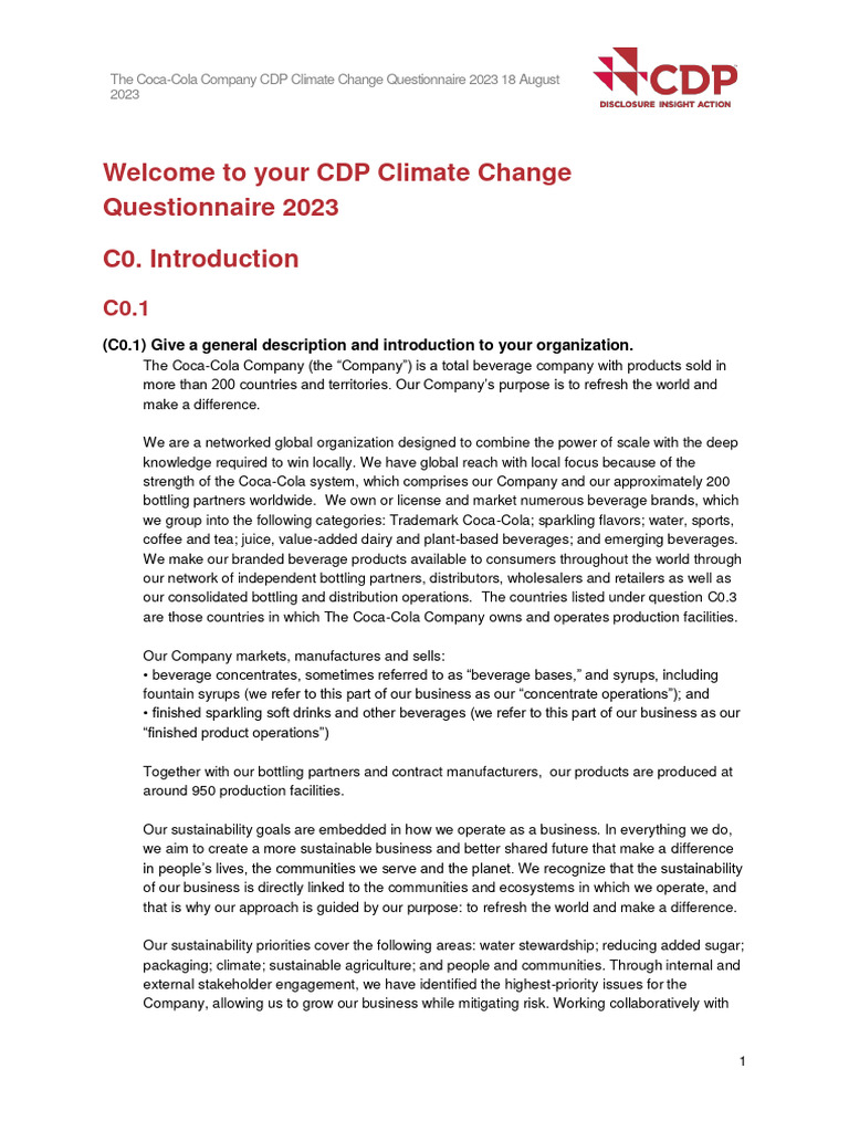 2023 CDP Climate Change Response | PDF | Risk | Sustainability