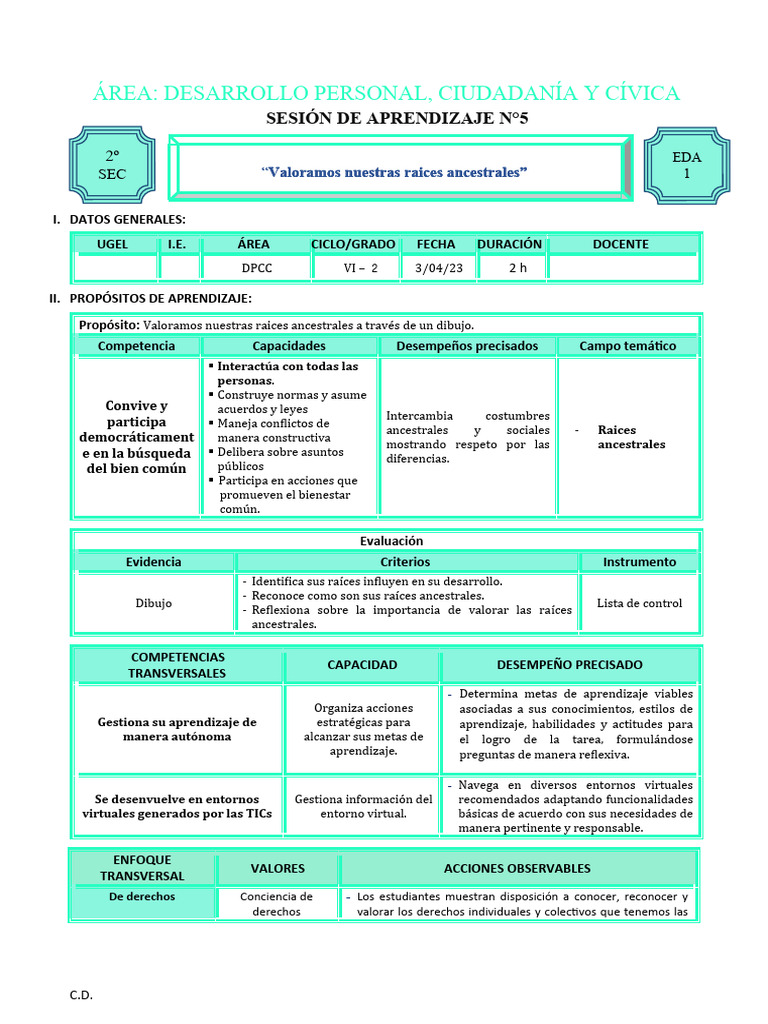 2° SESIÓN DE APRENDIZAJE SESIÓN5-SEM.3-EXP.1_DPCC (1) | PDF | Aprendizaje | Evaluación