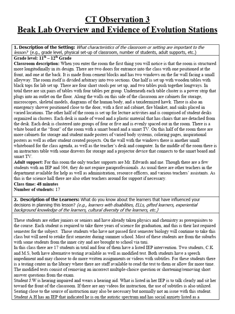 CT Observation 3 Evidence of Evolutions Stations | PDF | Learning | Dna