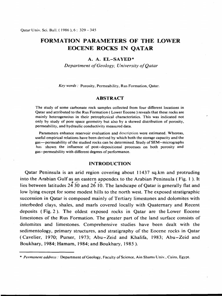 Formation Parameters of The Lower Eocene Rocks in Qatar | PDF ...