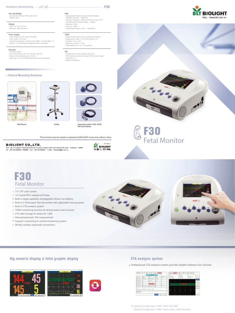 F30 Fetal Monitor Technical Specs | PDF | Medical Ultrasound | Imaging