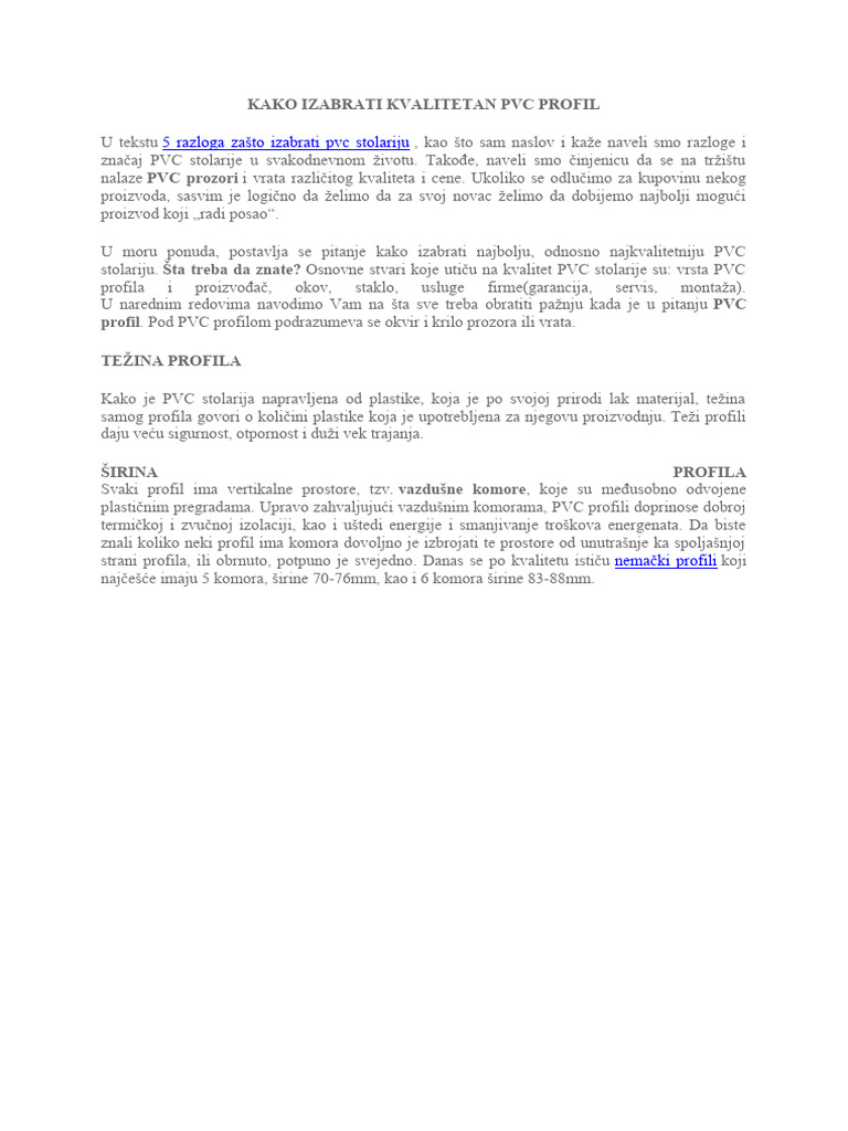 Kako Izabrati Kvalitetan PVC Profil | PDF