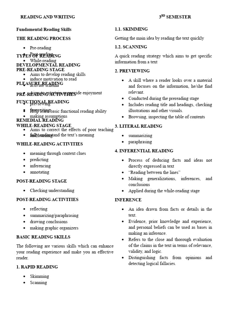 READING AND WRITING - FUNDAMENTAL READING SKILLS | PDF | Inference | Logic