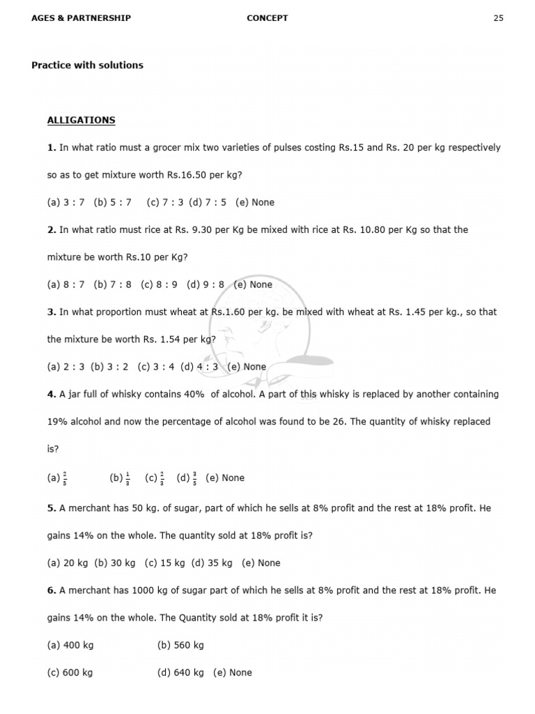 Alligations & Mixtures | PDF | Ratio | Water Alligations & Mixtures | PDF | Ratio | Water