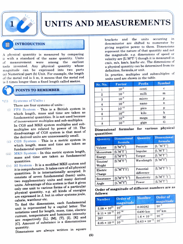 Unit's and Measurements | PDF | Force | International System Of Units