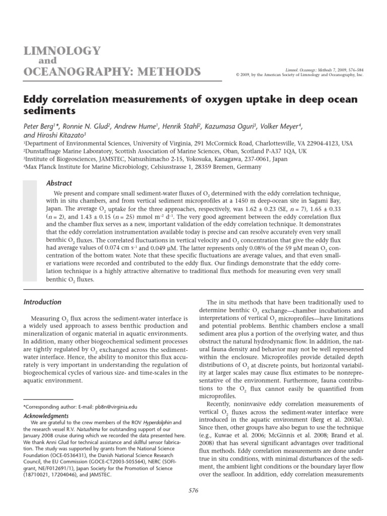 Eddy Correlation for Benthic O2 Flux Measurement | PDF | Benthic Zone ...