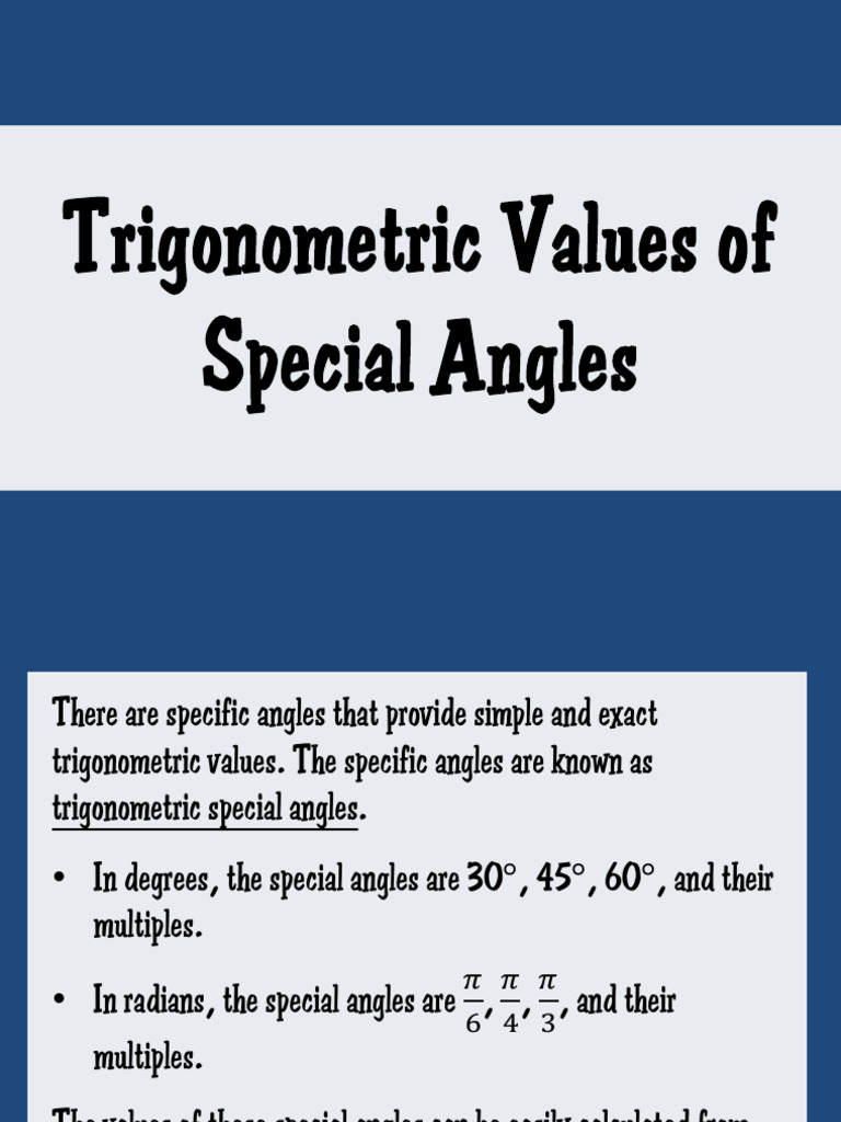 3 6 Trigonometric Values Of Special Angles Pdf Triangle Trigonometric Functions
