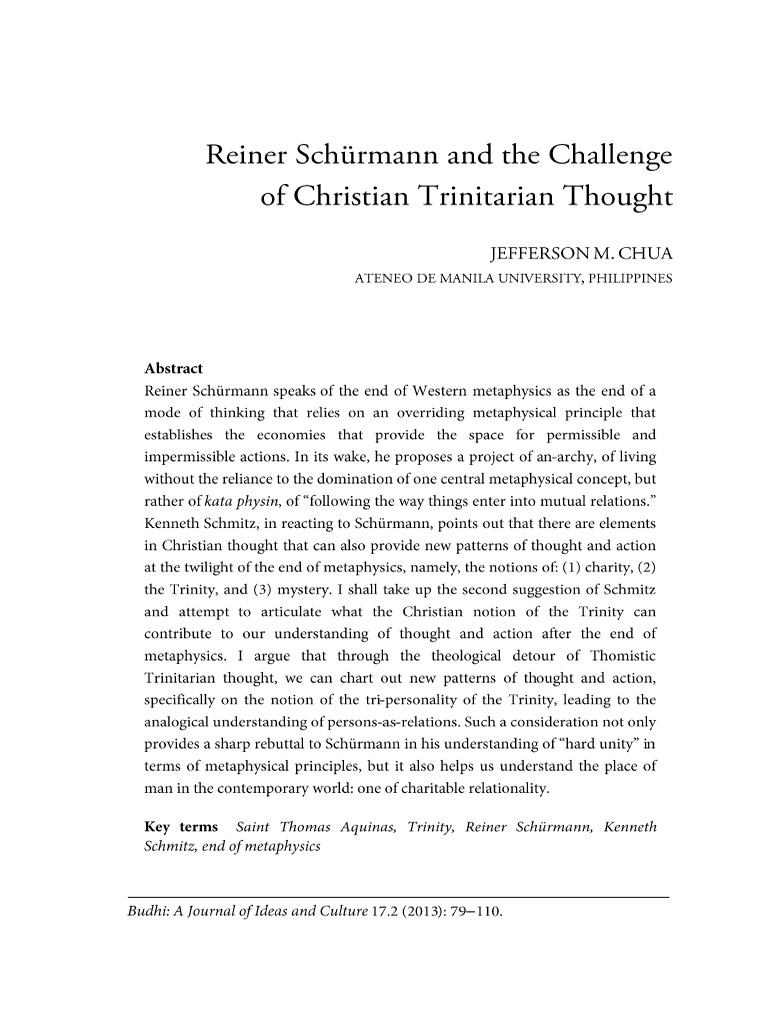 Reiner Schurmann and The Challenge of CH | PDF | Trinity | Metaphysics