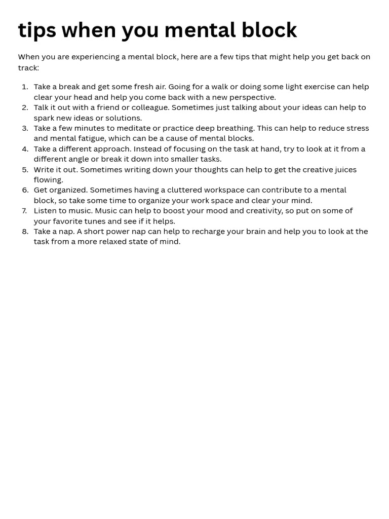 Tips When You Mental Block | PDF