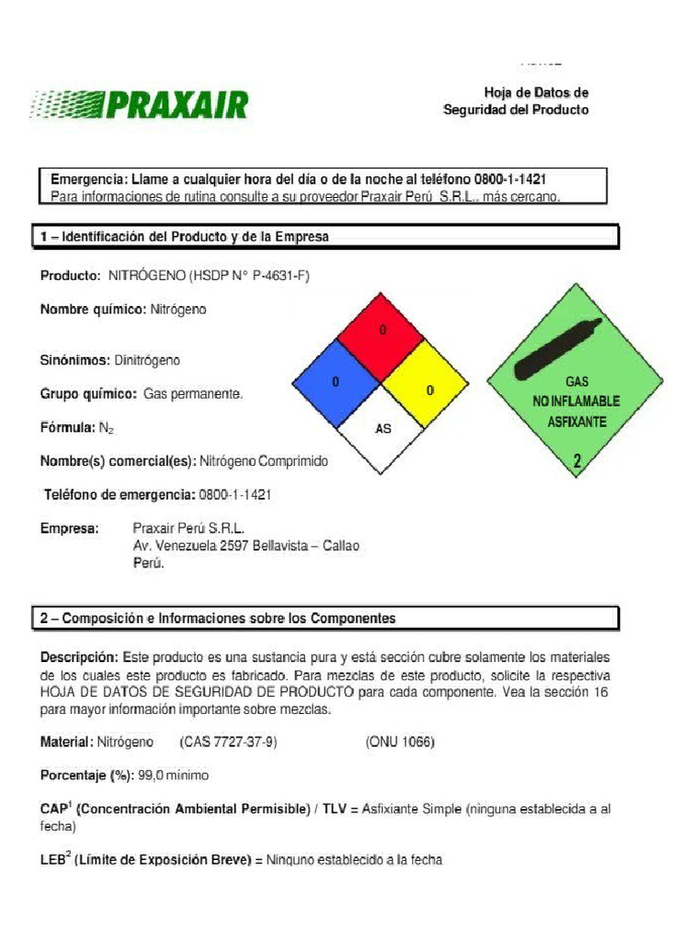 MSDS-NITROGENO-A4 | PDF