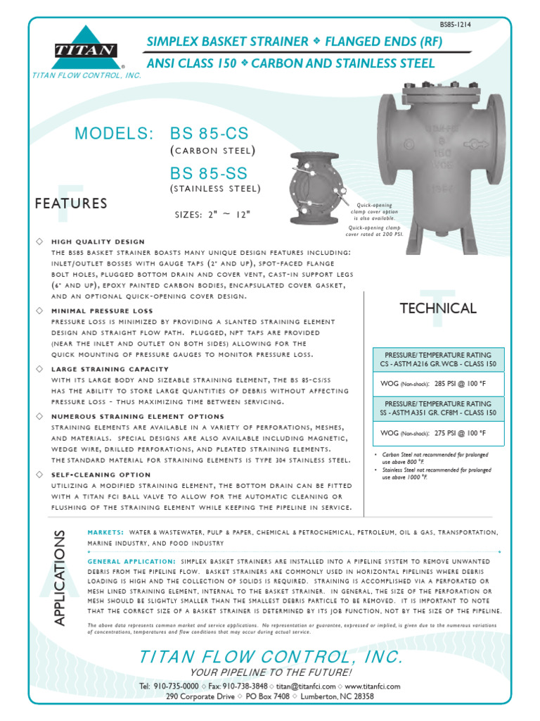 Titan Basket Strainer bs85 | PDF | Materials | Building Materials