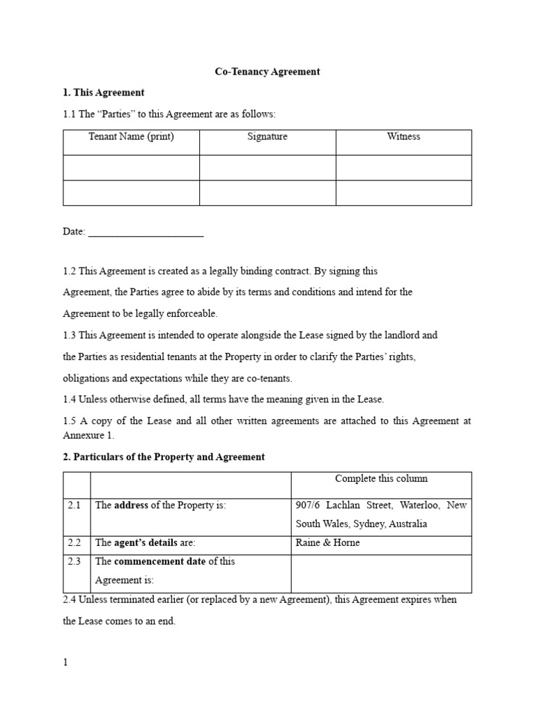 Co-Tenancy Agreement | PDF | Lease | Leasehold Estate