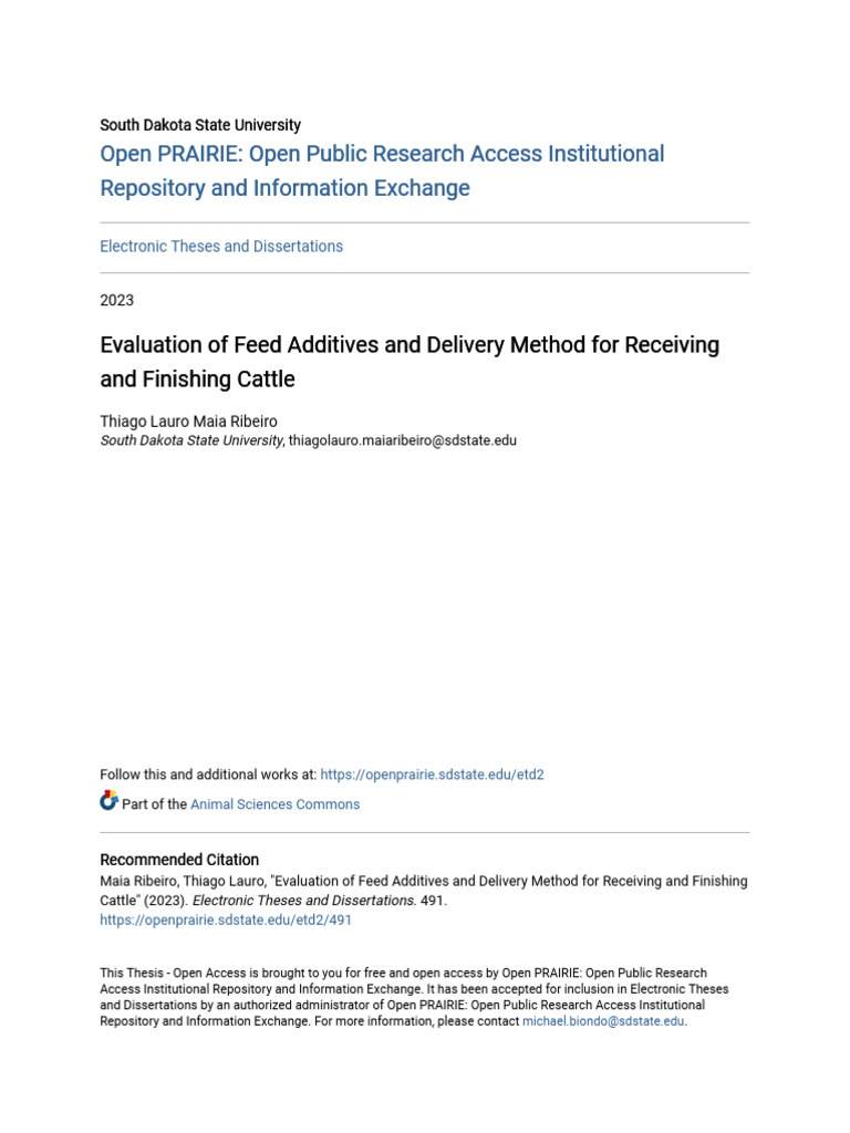 Evaluation of Feed Additives and Delivery Method For Receiving and Finishing Cattle | Download ...
