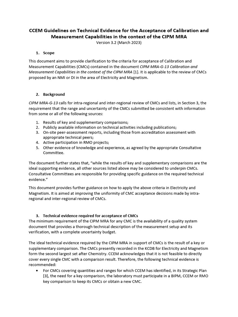 CCEM Guidelines For The Acceptance of CMCs | PDF | Calibration | Science