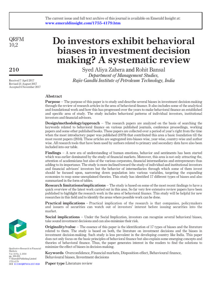 10-1108_QRFM-04-2017-0028 | PDF | Behavioral Economics | Investing