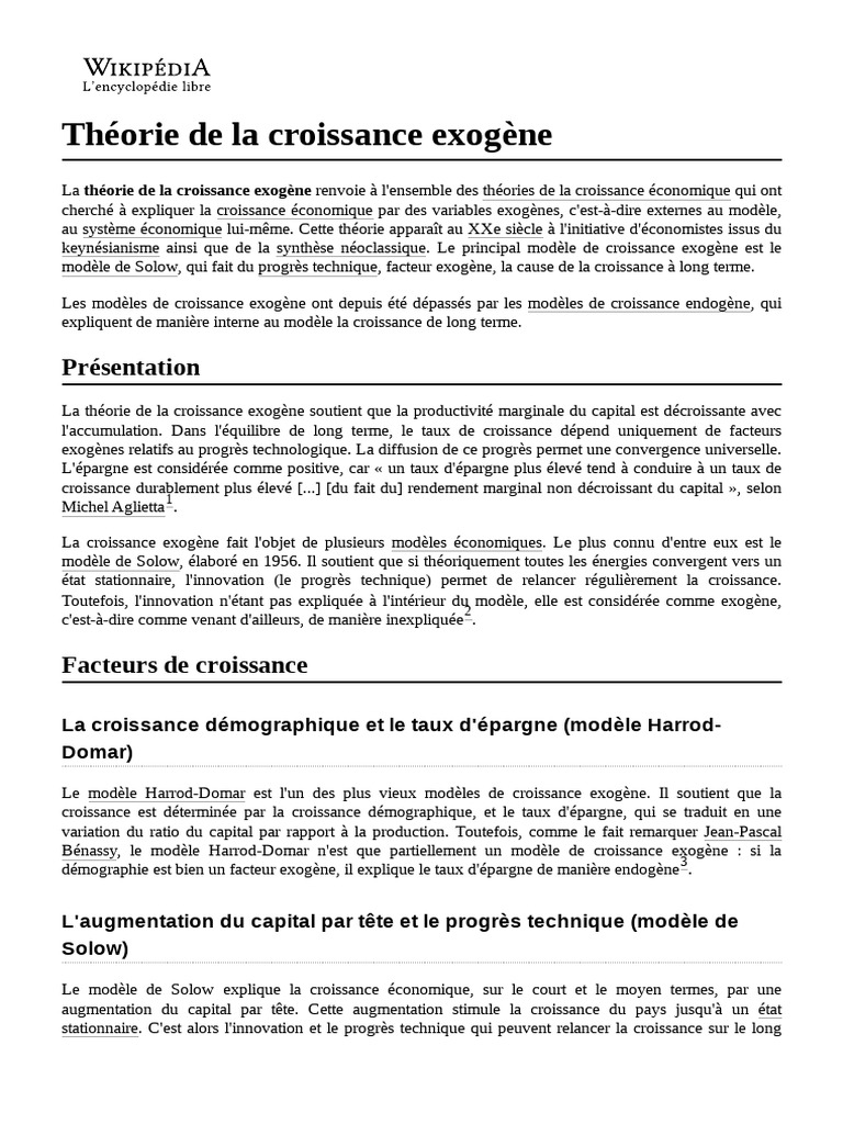 Théorie de la Croissance Exogène | PDF | Croissance économique ...