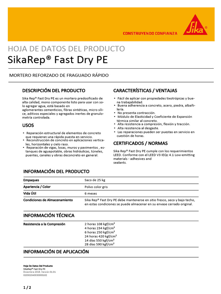 Sikarep Fast Drype | PDF | Hormigón | Ingeniería de Edificación