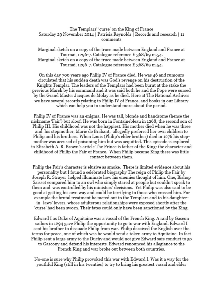 Templar Curse and Philip IV's Death | PDF | Knights Templar | Pope