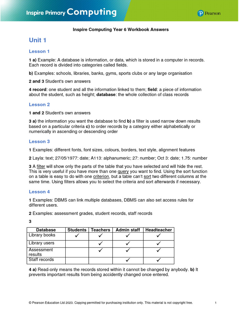 InspireComputing Y6 WB Answers | PDF | Software Testing | Databases