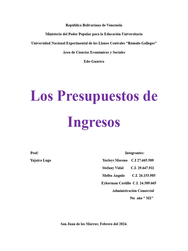 Presupuesto de Ingresos Informe. | PDF | Presupuesto | Business