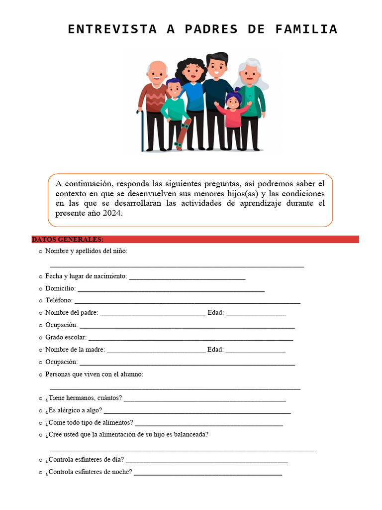 Entrevista A Padres de Familia 2024 | PDF | Juegos y actividades