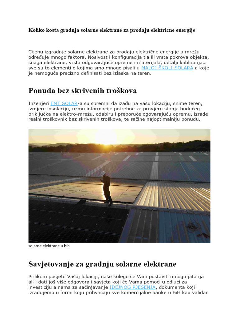 Koliko kosta gradnja solarne elektrane za prodaju elektricne energije | PDF