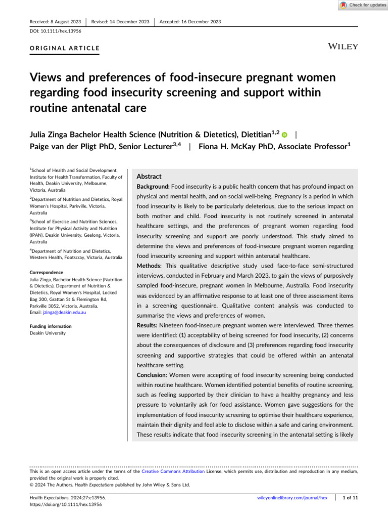 Food Insecurity Screening in Pregnancy | PDF | Pregnancy | Wic