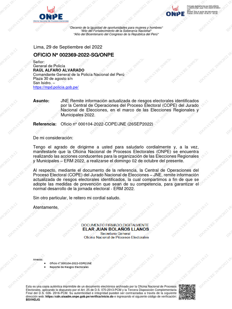 OFICIO 002369 - ONPE | PDF | Gobierno | América del Sur