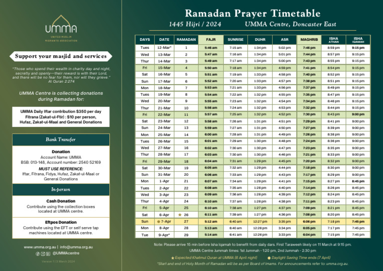2024 UMMA Ramadan Calendar | PDF | Sharia | Prayer