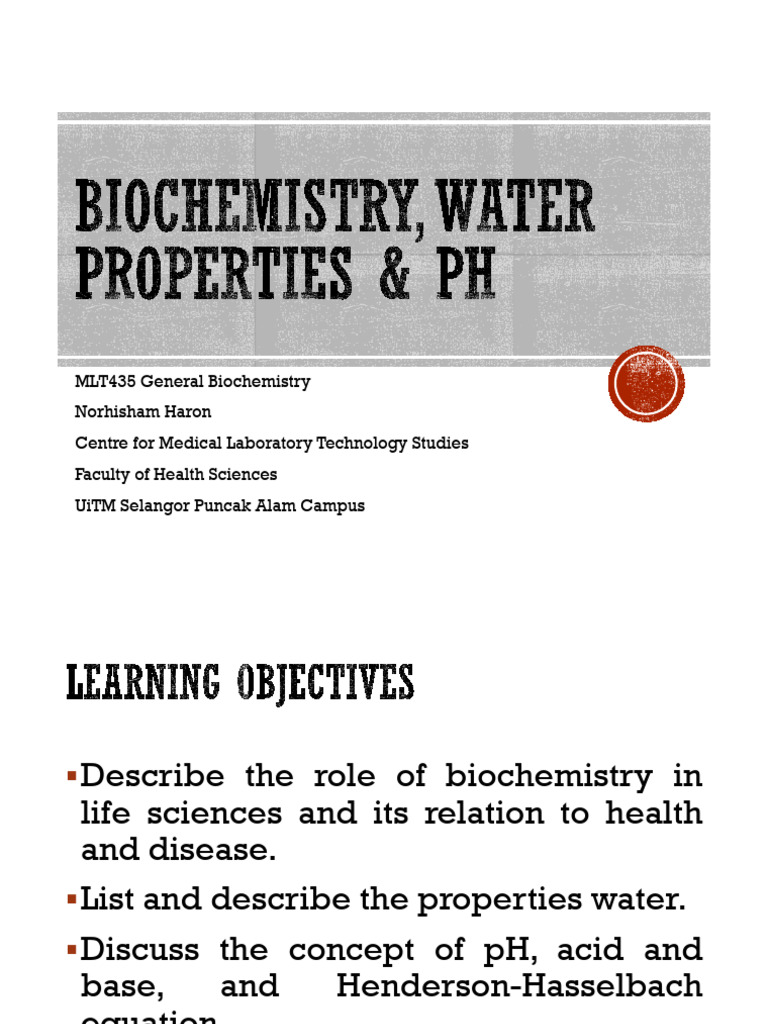 L1 - Intro Biochem & Water Properties | PDF | Acid Dissociation ...