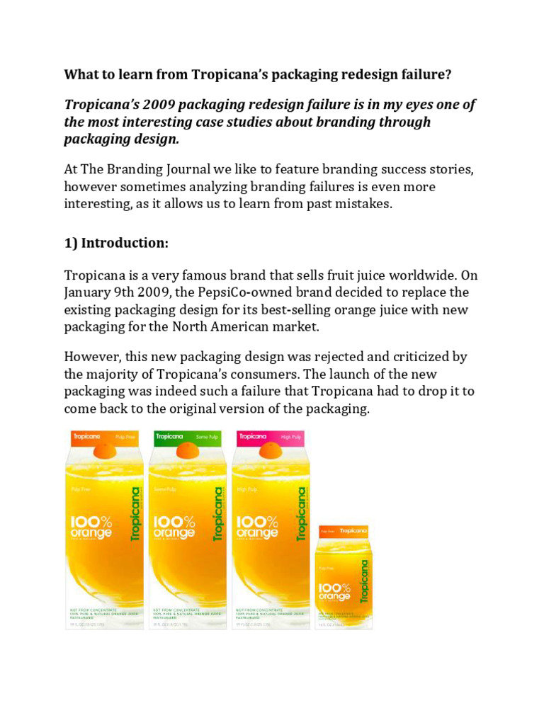 TROPICANA CASE STUDY PACKAGING REDESIGN FAILURE CASE STUDY | PDF | Brand | Advertising