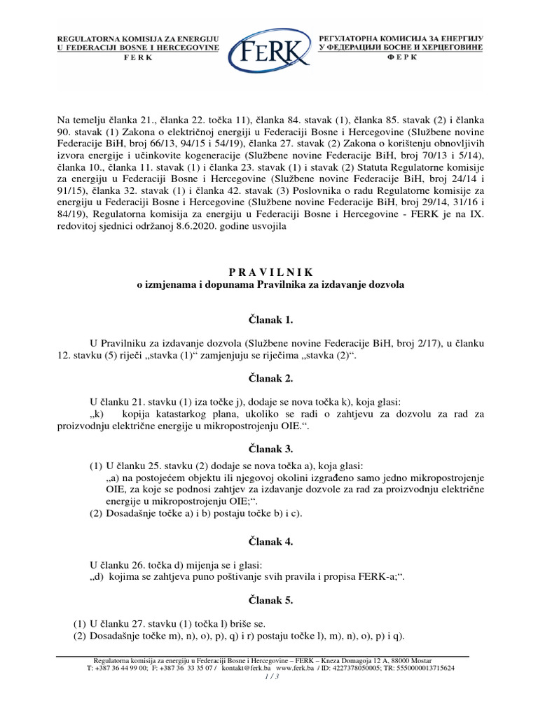 Pravilnik o Izmjenama I Dopunama Pravilnika Za Izdavanje Dozvola | PDF