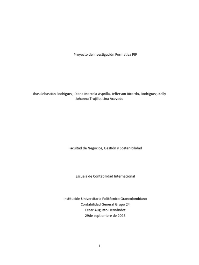 Proyecto de Investigación Formativa PIF | PDF | Contabilidad | Servicios financieros
