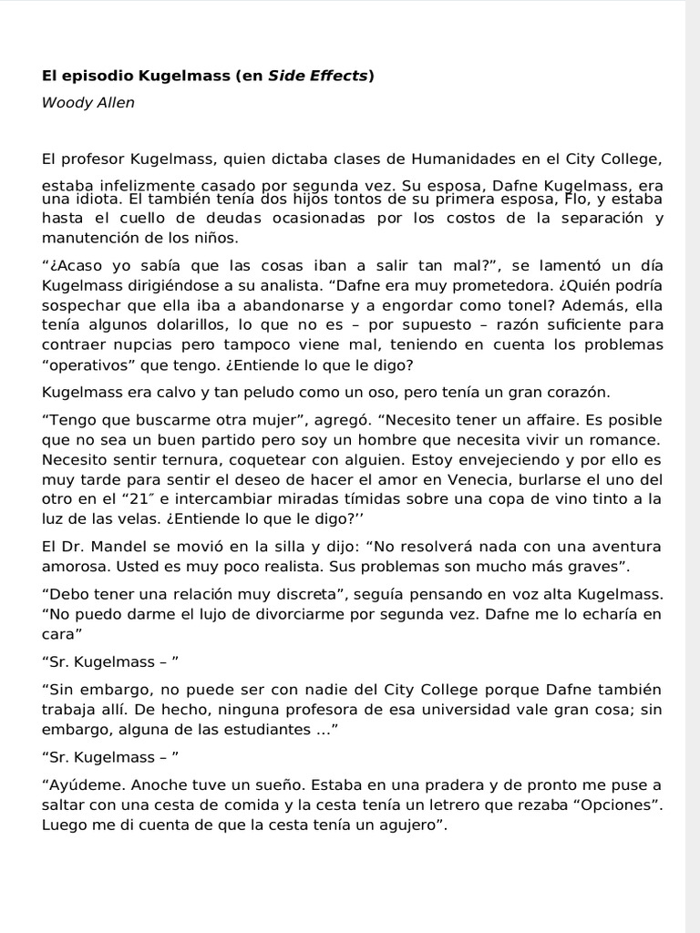 Woody Allen El Episodio Kugelmass Deseo Metonimico | PDF