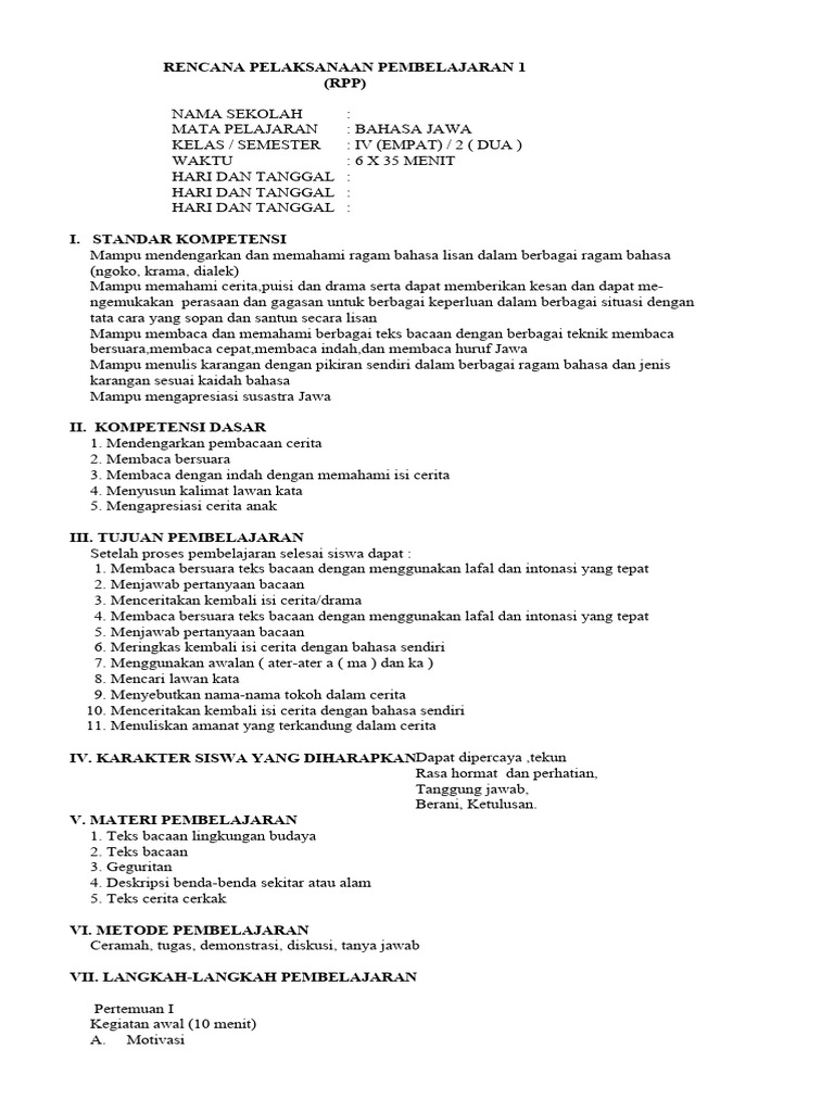 Bahasa Jawa RPP Kls 4 | PDF