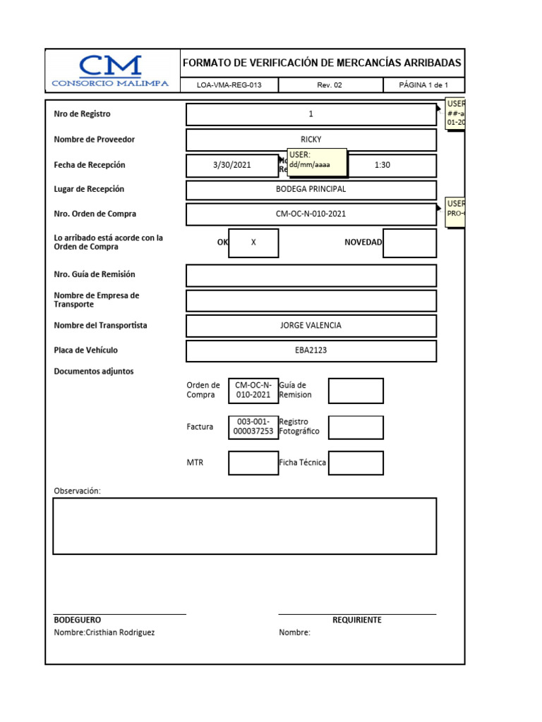 Formato de Verificación de Materiales | PDF