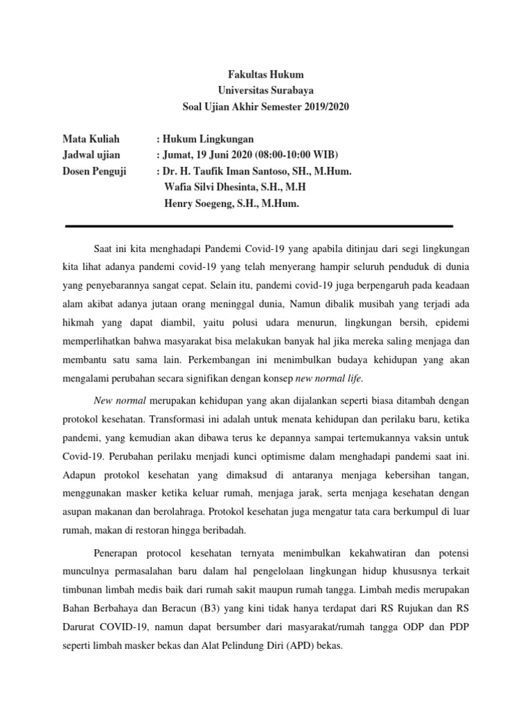 Soal UAS 2020 Hukum Lingkungan | PDF | Sains & Matematika