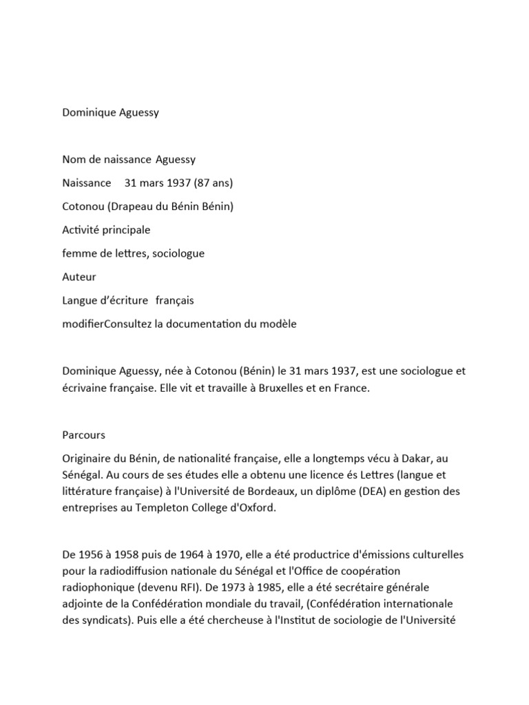 Dominique Aguessy : Écrivaine et sociologue | PDF | Sciences sociales ...