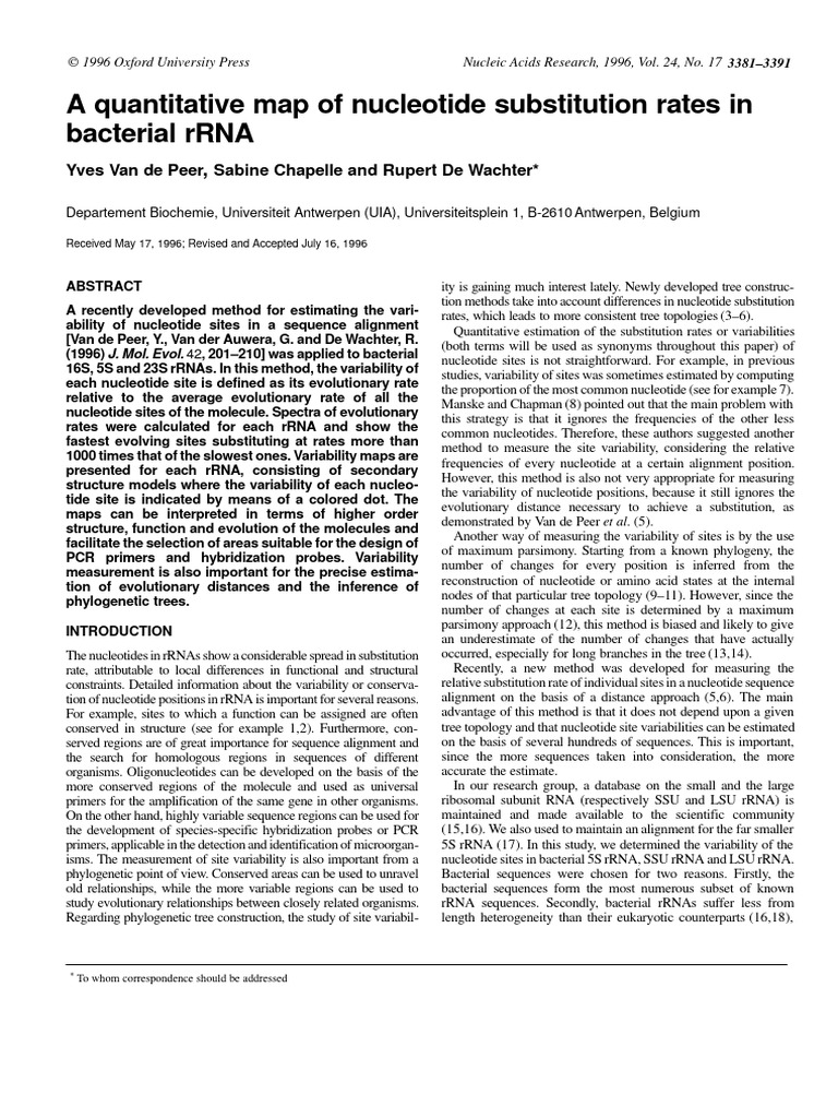 A Quantitative Map of Nucleotide Substitution Rates in Bacterial rRNA ...