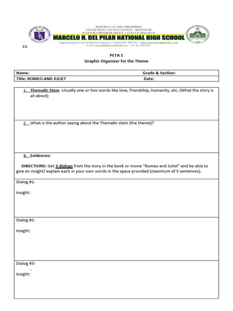 Romeo and Juliet Theme Organizer | PDF